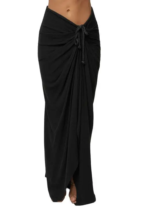 JLUXLABEL Noelia Linen Slit Skirt - Black
