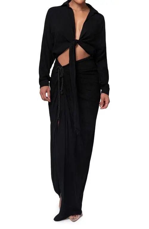JLUXLABEL Noelia Slit Cotton & Linen Maxi Skirt
