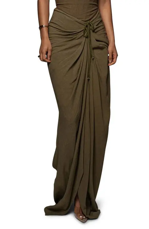 JLUXLABEL Noelia Slit Cotton & Linen Maxi Skirt - Green