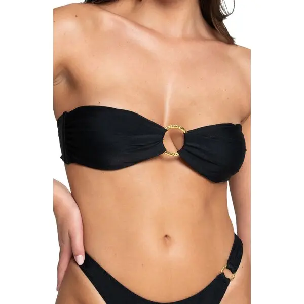 BRIGHT SWIMWEAR Hana Bandeau Bikini Top With Gold Ring Detail - Black