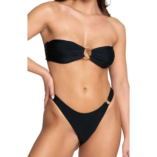 BRIGHT SWIMWEAR Hana Bandeau Bikini Top With Gold Ring Detail - Black