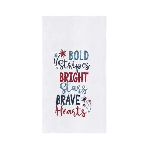 C&F HOME Bold Stripes Bright Stars Brave Hearts 4th Of July Kitchen Towel - White