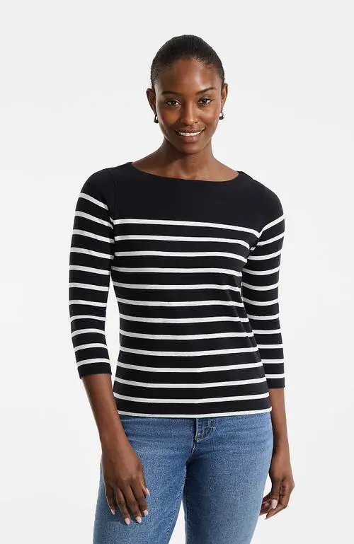 LANDS' END Mariner Jersey Boatneck Top - Black Stripes
