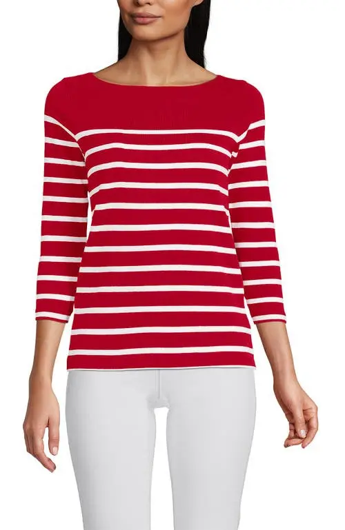 LANDS' END Mariner Jersey Boatneck Top - Compass Red Stripes