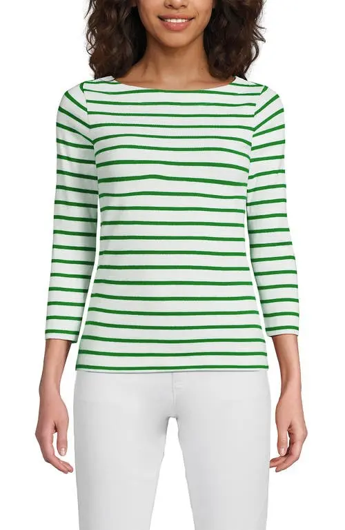 LANDS' END Mariner Jersey Boatneck Top - Ivory/true Green Breton Stripe