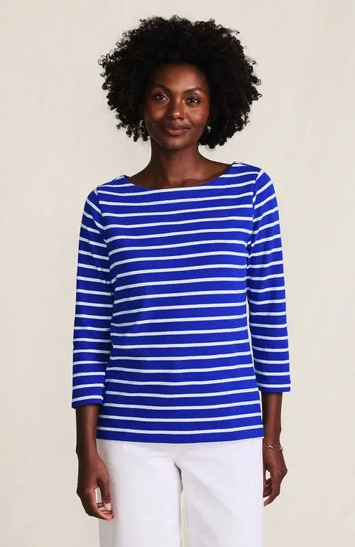 LANDS' END Mariner Jersey Boatneck Top - Vibrant Lapis Breton Stripe