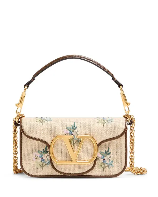 Valentino Garavani Loco Vlogo Small Embroidered Linen Shoulder Bag - Multi
