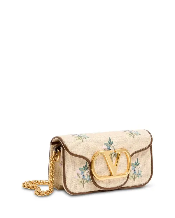 Valentino Garavani Loco Vlogo Small Embroidered Linen Shoulder Bag