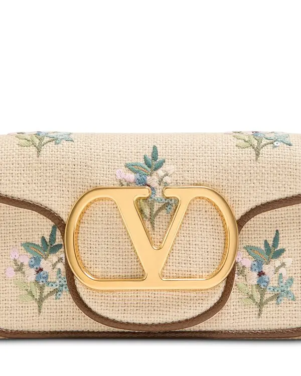 Valentino Garavani Loco Vlogo Small Embroidered Linen Shoulder Bag