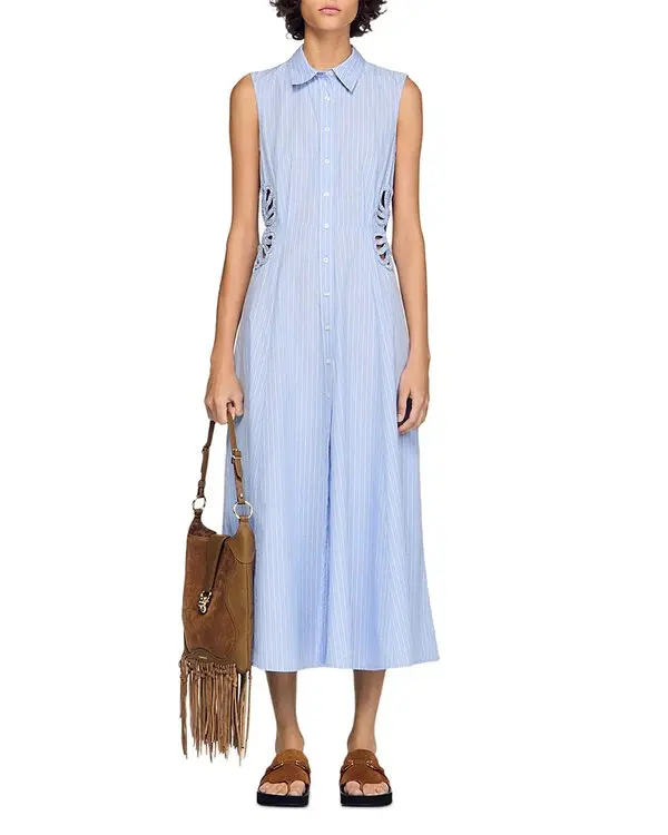 Sandro Striped Cotton Maxi Dress - Sky Blue