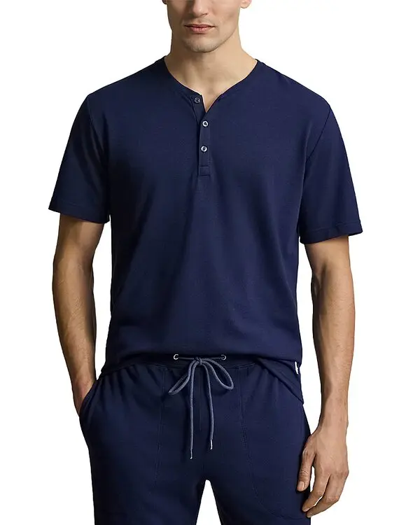 Polo Ralph Lauren Feather Weight Mesh Short Sleeve Henley - Cruise/navy Nevis