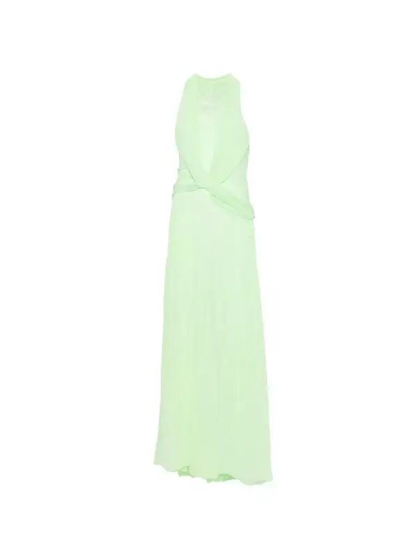 GENNY Pleated Twist-detail Maxi Dress - Green