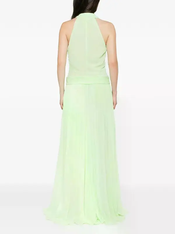 GENNY Pleated Twist-detail Maxi Dress - Green