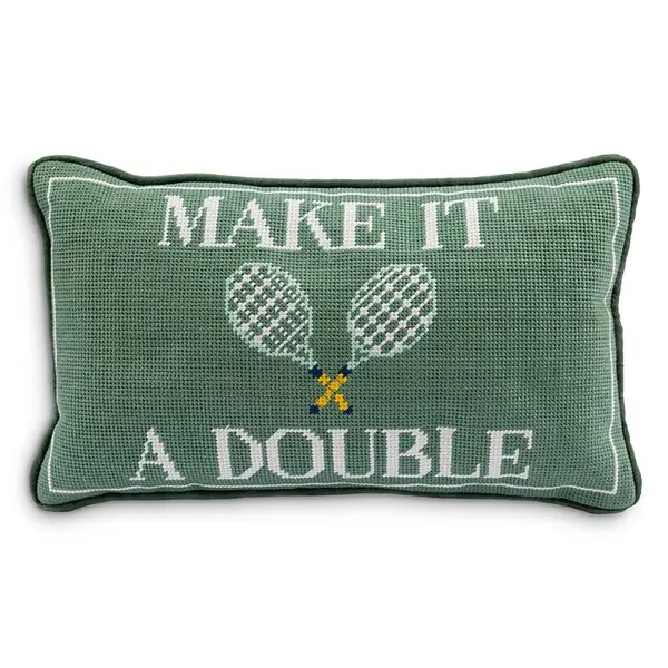 FURBISH Make It A Double Needlepoint Pillow, 15 X 9 - Green