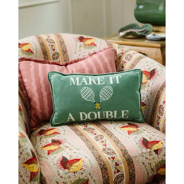 FURBISH Make It A Double Needlepoint Pillow, 15 X 9 - Green