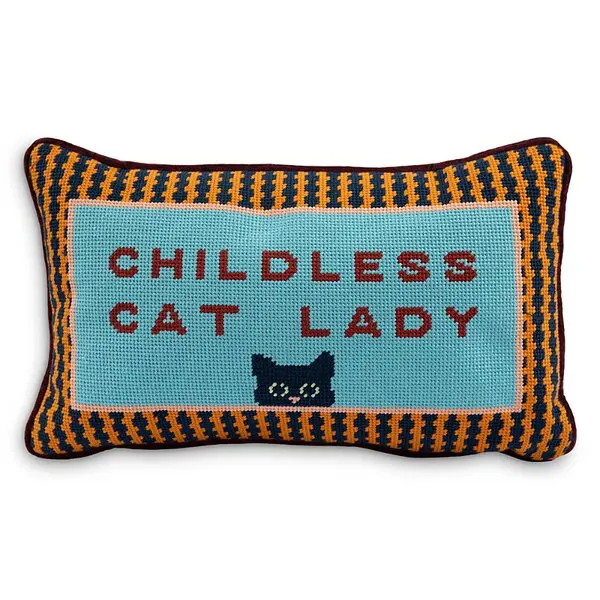 FURBISH Childless Cat Lady Needlepoint Pillow, 15 X 9 - Burgundy