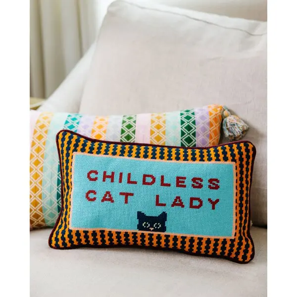 FURBISH Childless Cat Lady Needlepoint Pillow, 15 X 9