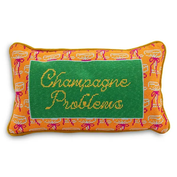 FURBISH Champagne Problems Needlepoint Pillow, 15 X 9 - Yellow