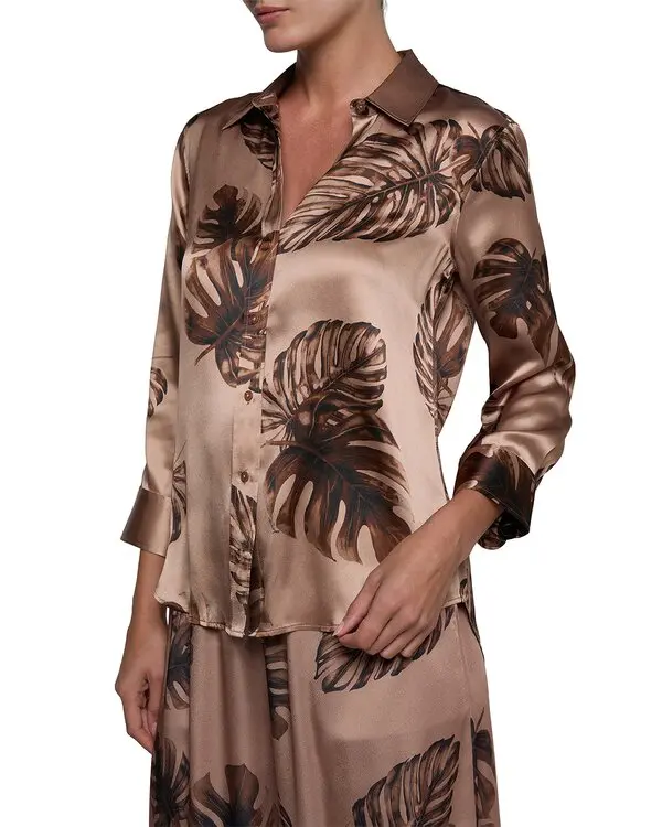 L'Agence Dani Silk Blouse - Hazelnut Multi Large Palm