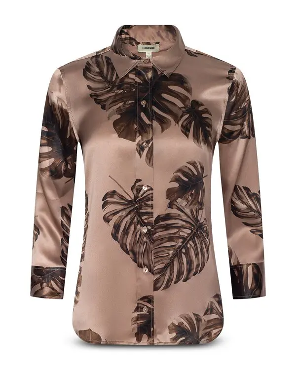 L'Agence Dani Silk Blouse - Hazelnut Multi Large Palm