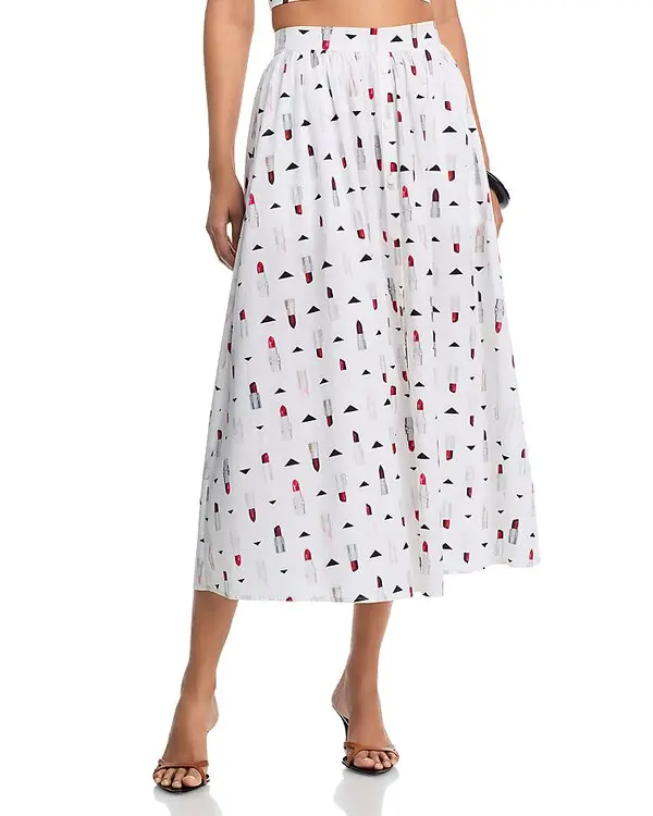 L'Agence Seina Printed Midi Skirt - Ivory Multi