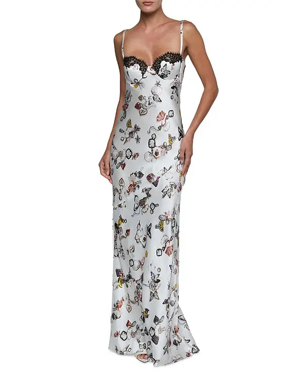 L'Agence Sayla Printed Silk Gown - Ecru Multi Butterfly