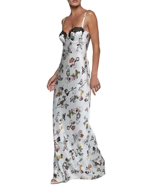 L'Agence Sayla Printed Silk Gown - Ecru Multi Butterfly