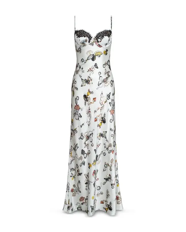 L'Agence Sayla Printed Silk Gown - Ecru Multi Butterfly