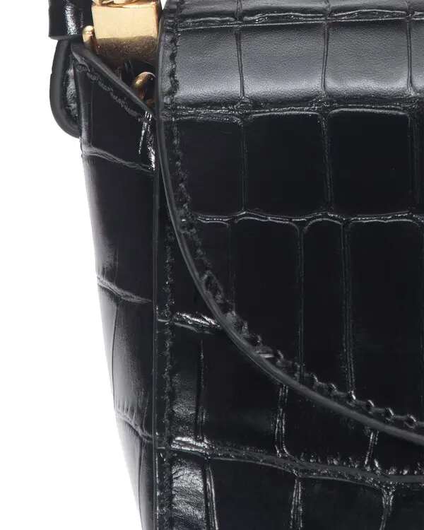 Vince Sabrina Croc-embossed Mini Top-handle Bag - Black