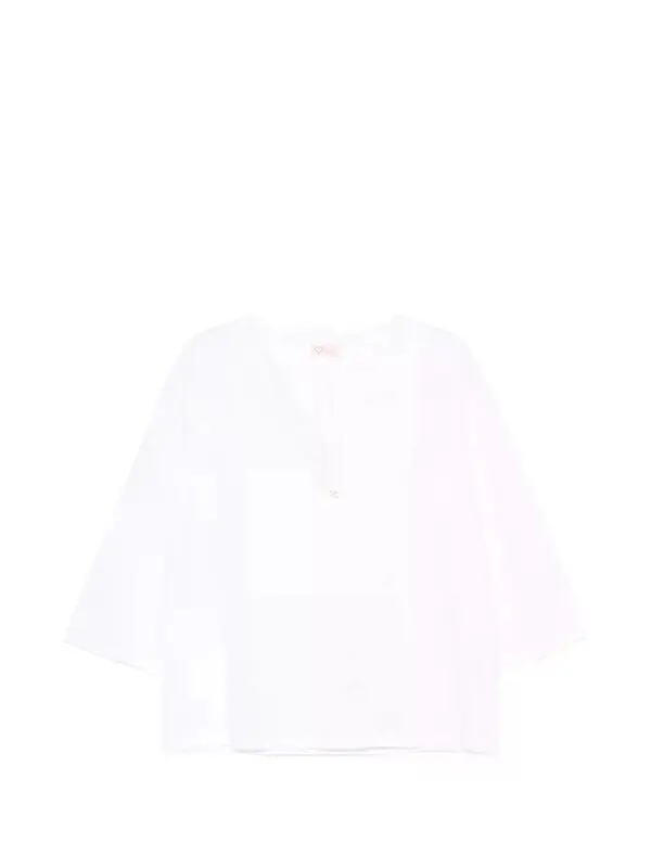 RELAX RE-LUX V-neck Three-quarter Sleeve Tunic Top
