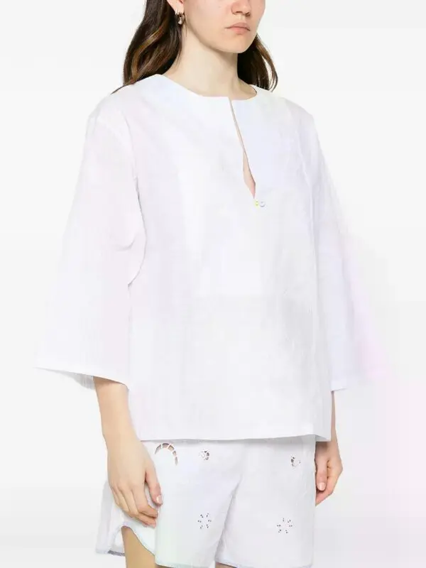 RELAX RE-LUX V-neck Three-quarter Sleeve Tunic Top