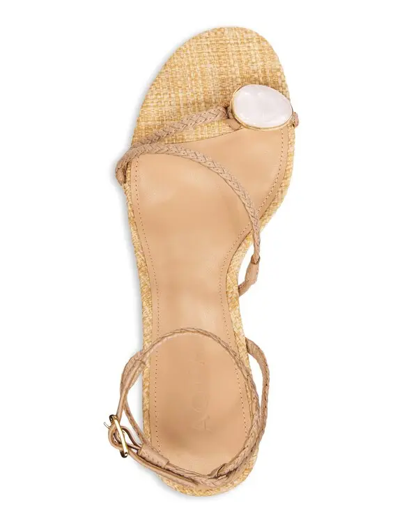 Aqua Braided Leather Mid-heel Sandals - Nude Leather Raffia
