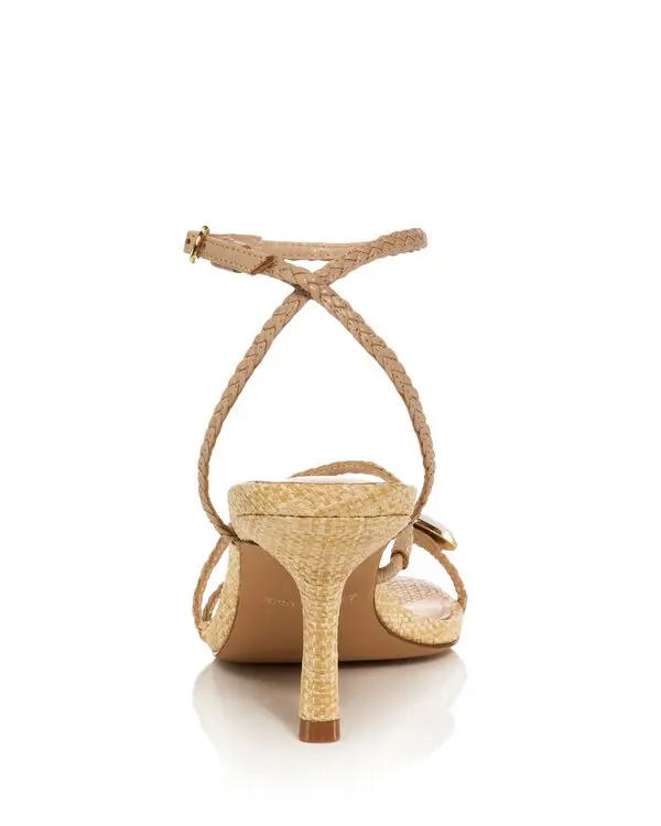 Aqua Braided Leather Mid-heel Sandals - Nude Leather Raffia