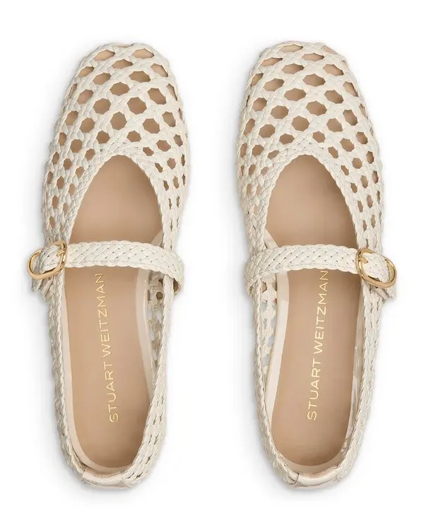 STUART WEITZMAN Prim Woven Leather Ballet Flats - Cream