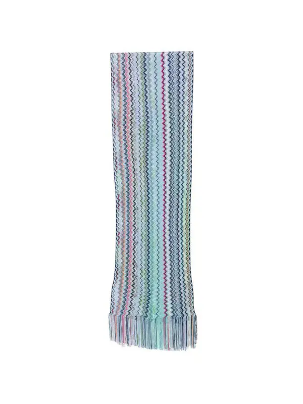 Missoni Zigzag-knit Fringed Scarf - Blue