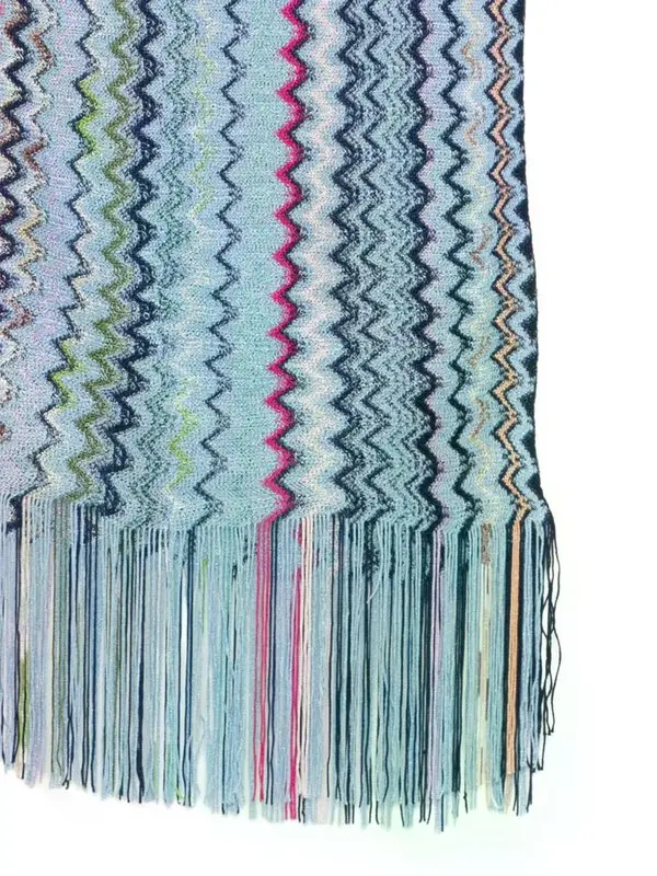 Missoni Zigzag-knit Fringed Scarf - Blue