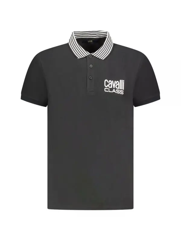 Roberto Cavalli Logo-embroidered Striped-collar Polo Shirt