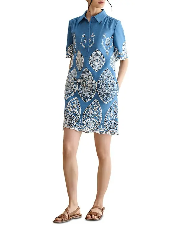 HOBBS LONDON Daria Broderie Shirt Dress - Blue Ivory