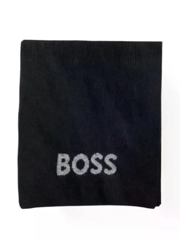 BOSS Logo-detail Ribbed Scarf - Black