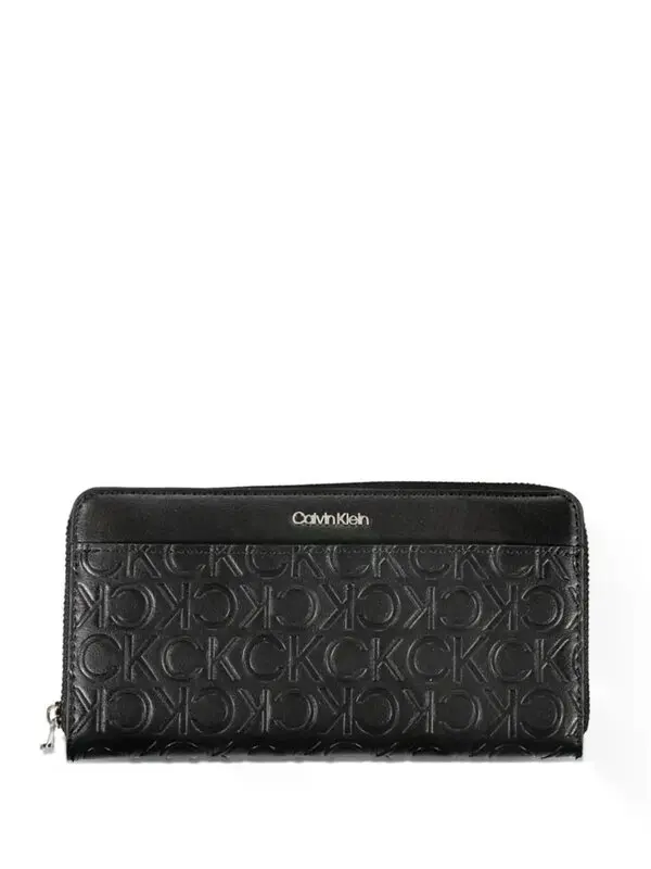 Calvin Klein Monogram-embossed Zip-around Wallet - Black