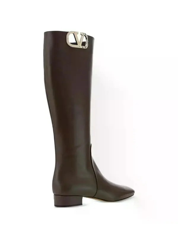 Valentino Garavani Vlogo Leather Knee High Boots - Brown