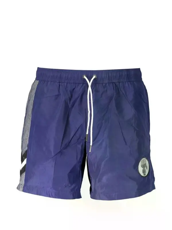 Karl Lagerfeld Striped Swim Shorts With Logo Patch - Blue