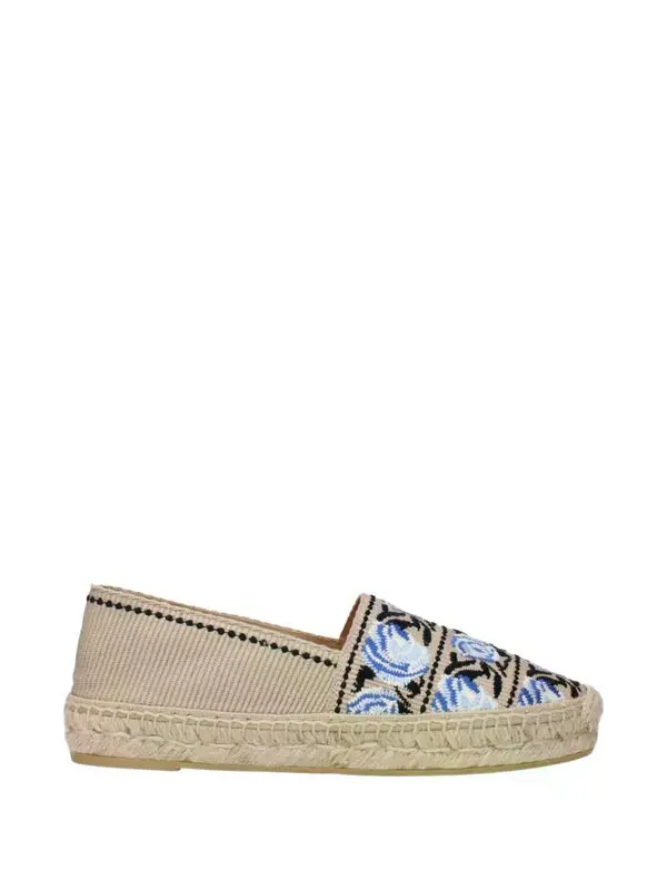 Prada Floral-embroidered Espadrilles - Neutrals