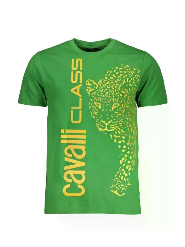Roberto Cavalli Leopard-print Logo-print T-shirt - Green