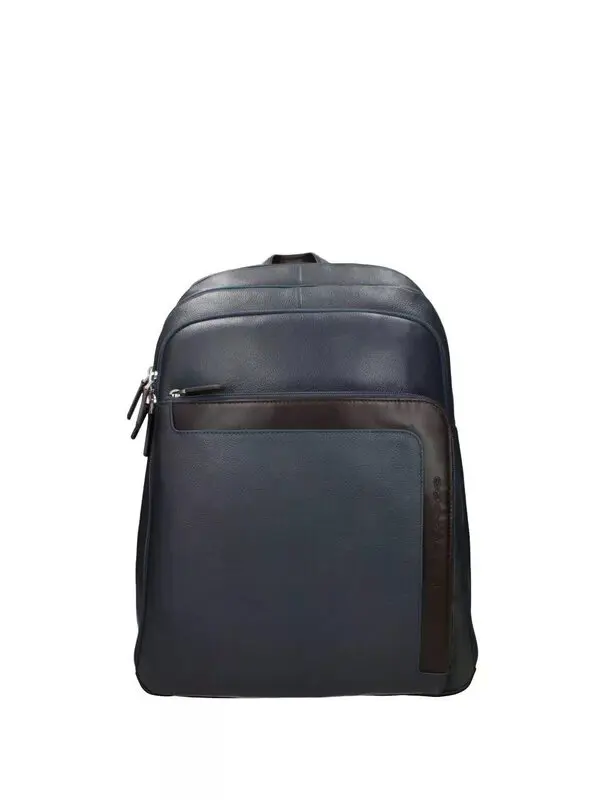 PIQUADRO Pebbled Leather Backpack - Blue