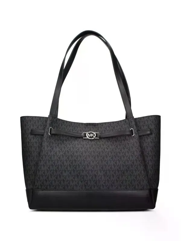 Michael Kors Monogram Shoulder Bag With Logo Plaque