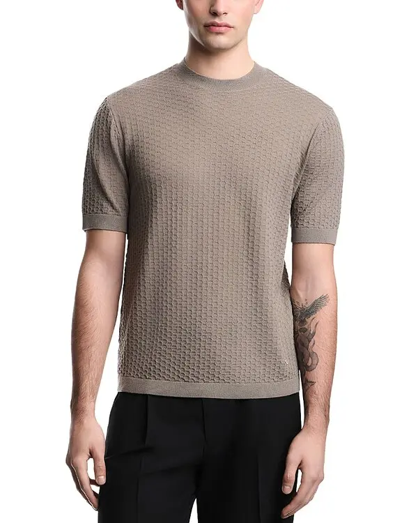 Emporio Armani Honeycomb Wool Short Sleeve Sweater - Beige