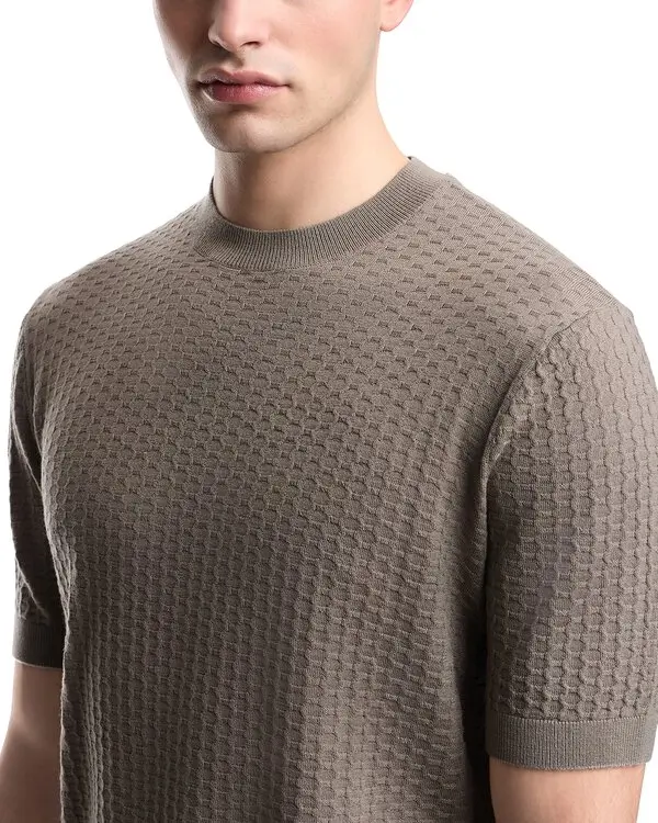 Emporio Armani Honeycomb Wool Short Sleeve Sweater - Beige