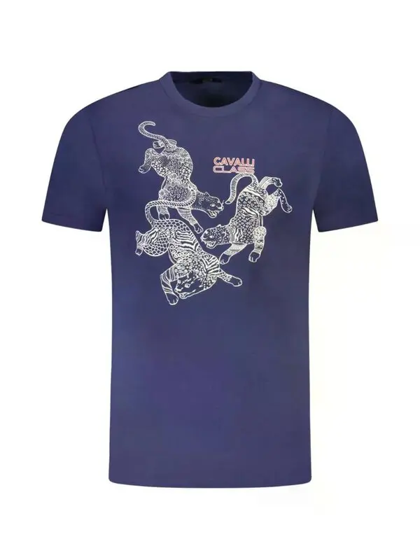 Roberto Cavalli Leopard-print Cotton T-shirt - Blue