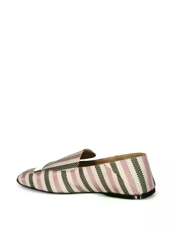 SERGIO ROSSI Striped Logo-plaque Loafers - Neutrals
